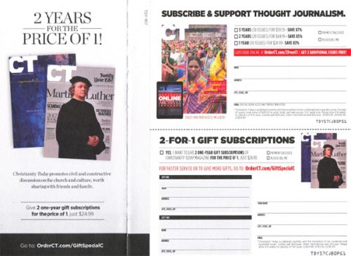 Single-magazine bind-in cards: Christianity Today - Magazine Training Intl